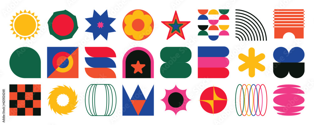 Set of abstract retro geometric shapes vector. Collection of ...