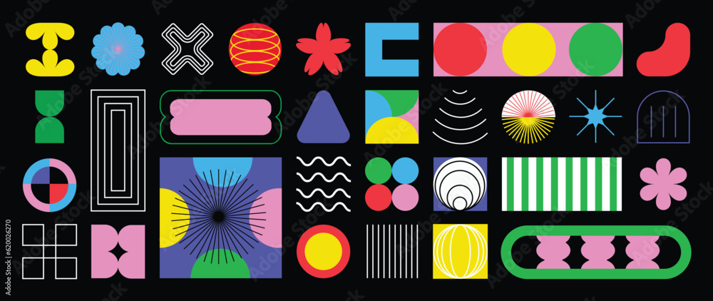 Set of abstract retro geometric shapes vector. Collection of ...