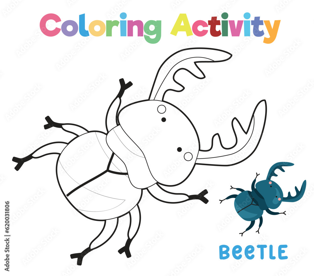 Coloring a cute beetle. A colouring page of the insect. Coloring ...