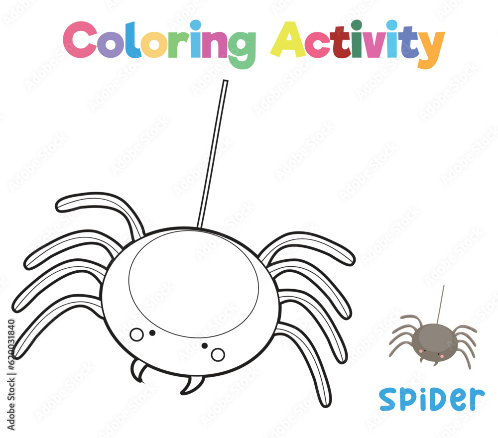 Coloring a cute spider. A colouring page of the insect. Coloring ...