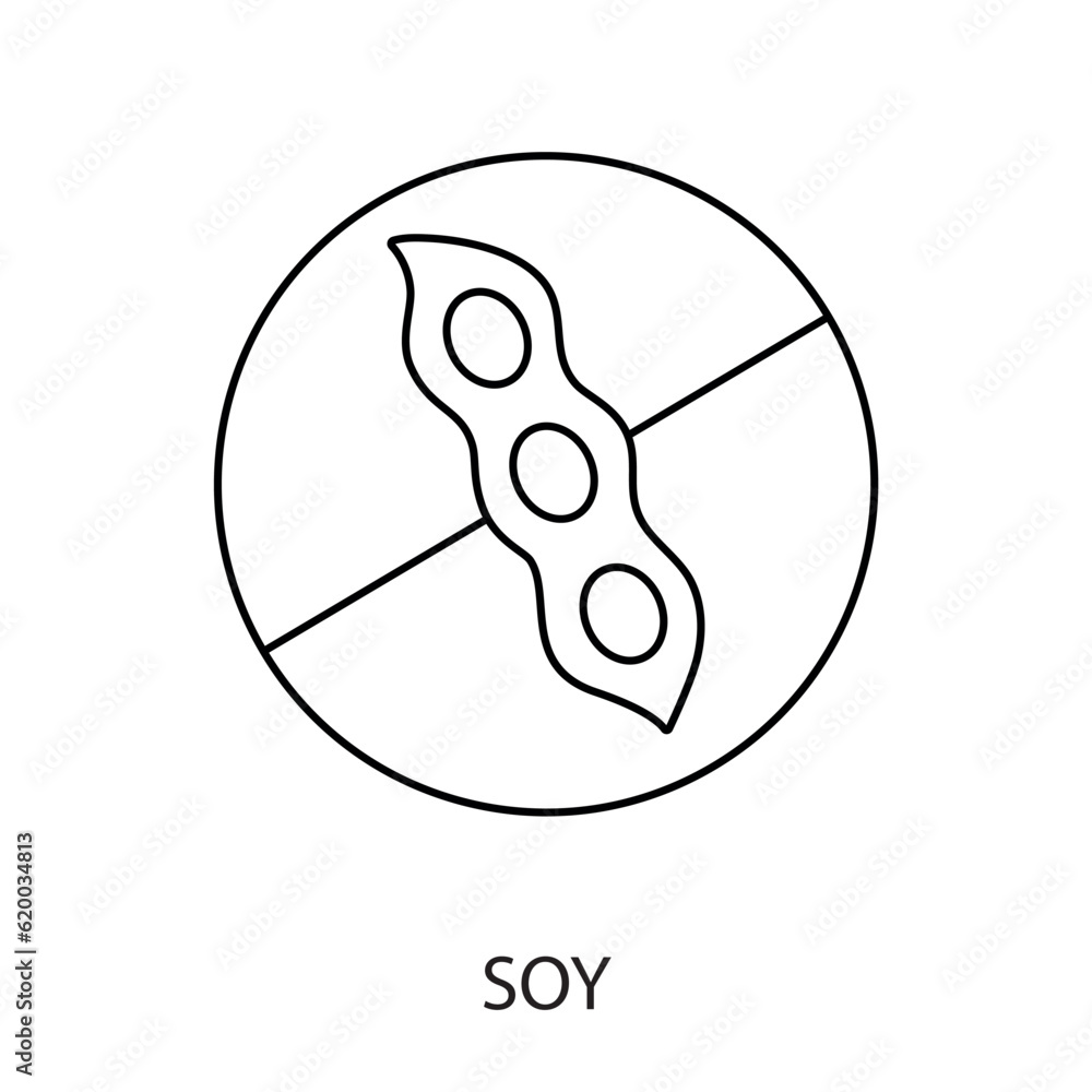 A vector line icon featuring a crossed out soybean, indicating the ...
