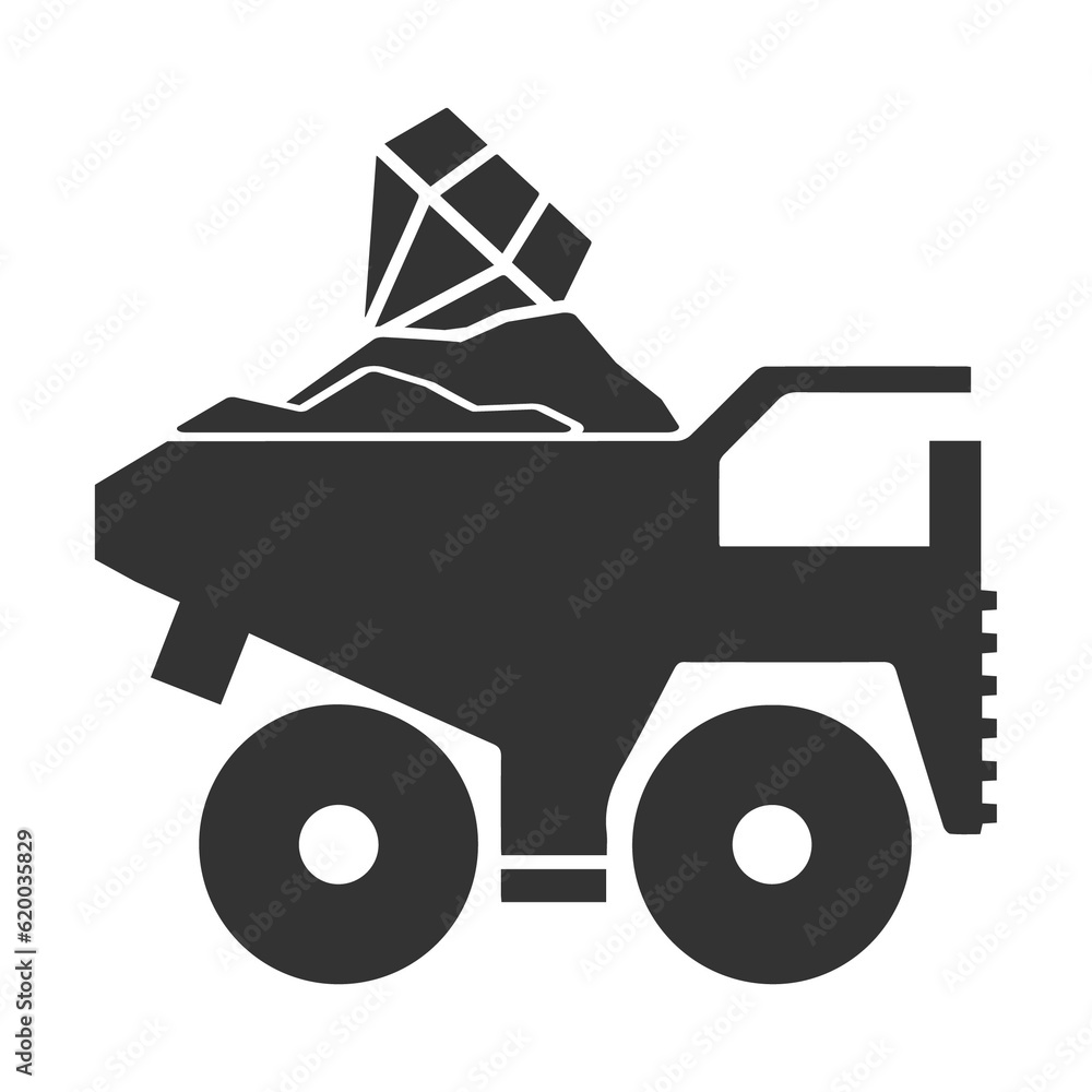 Vector illustration of diamond mining truck icon in dark color and ...