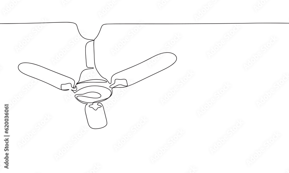 Continuous line ceiling fan art. Single line ceiling fan concept. Line ...