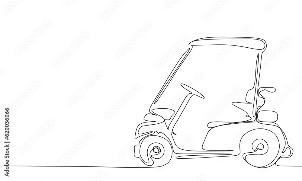 Continuous line golf car art. Single line golf cart concept. Line art ...