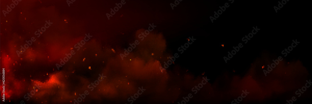 Background with fire sparks, embers and smoke. Overlay effect of burn ...