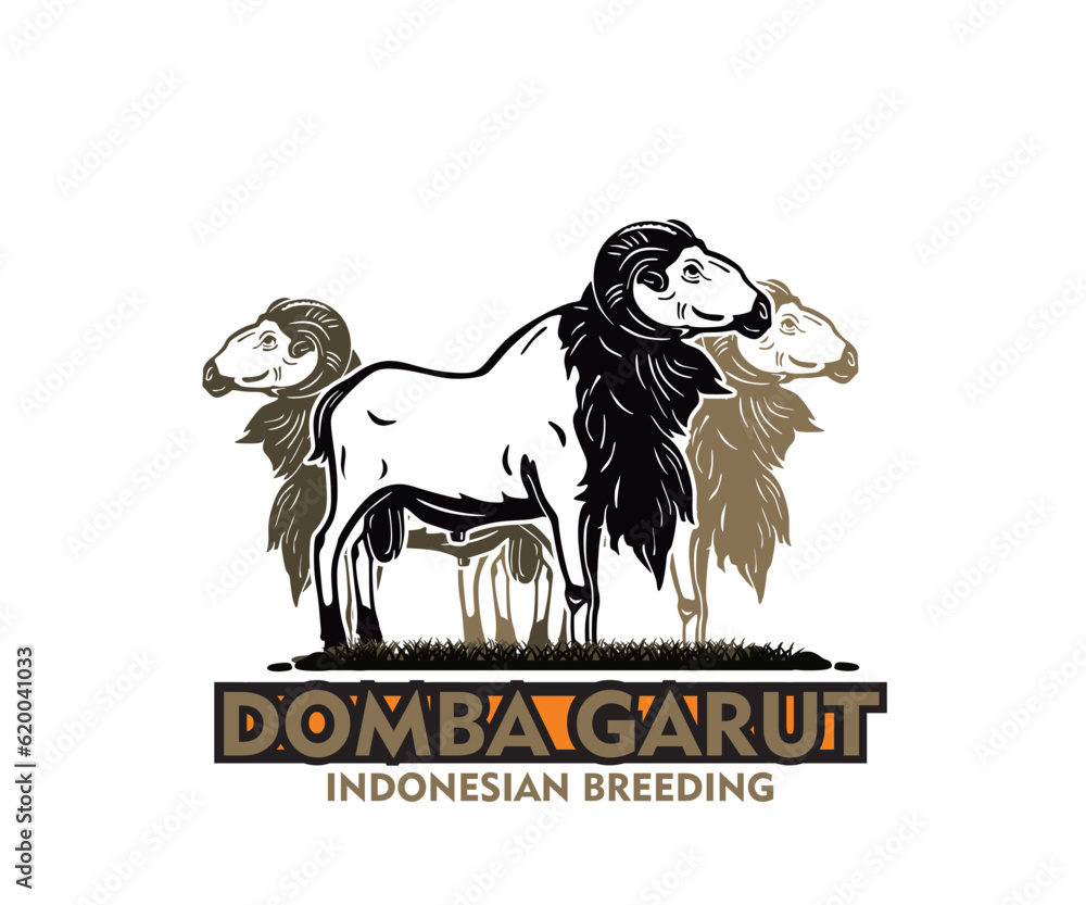 DOMBA GARUT BREEDS SHEEP LOGO, silhouette of great ram standing vector ...