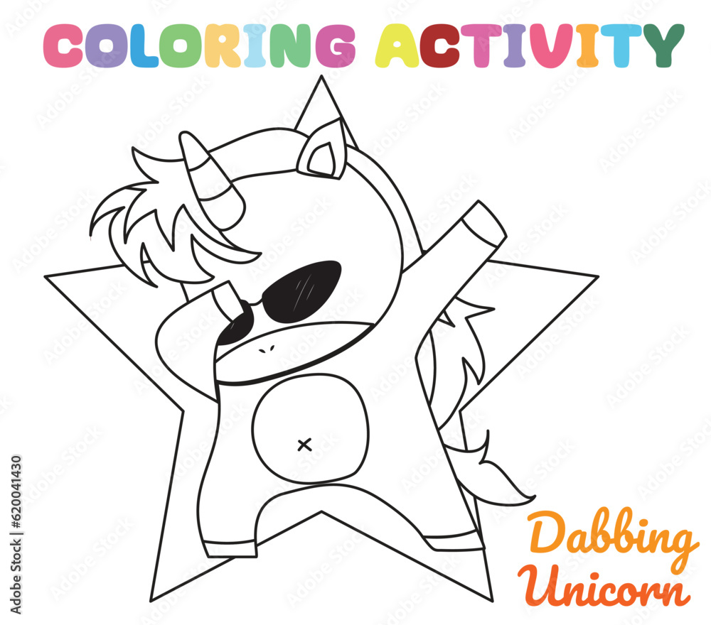 Coloring unicorn worksheet page. Let's colouring the dabbing unicorn ...