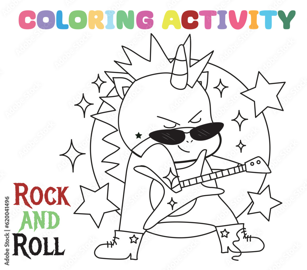 . Let's colouring the rock and roll unicorn playing guitar. Educational ...