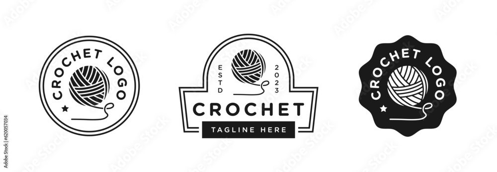 Set crochet logo with yarn ball knitting vector illustration silhouette ...