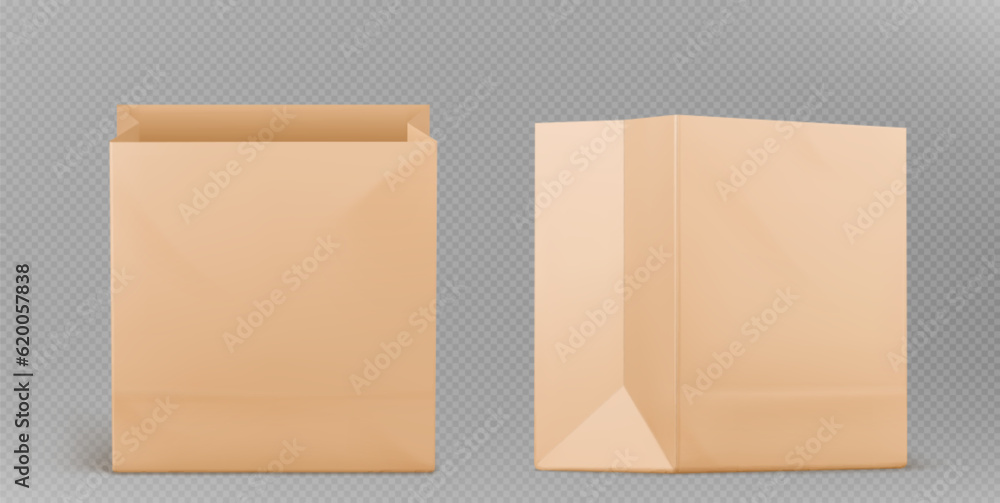 Realistic brown paper bag mockups isolated on transparent background ...