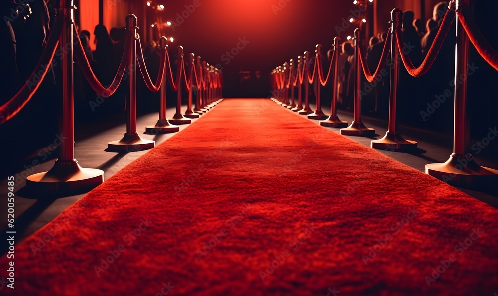 Red Carpet hallway with barriers and red ropes, Generative Ai Stock ...