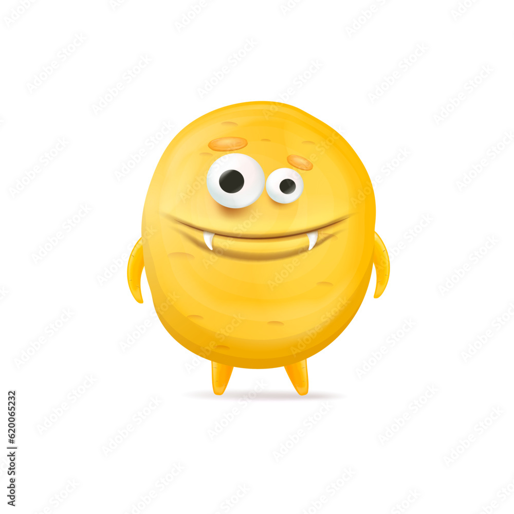 Vector cartoon funny yellow alien monster isolated on white background ...