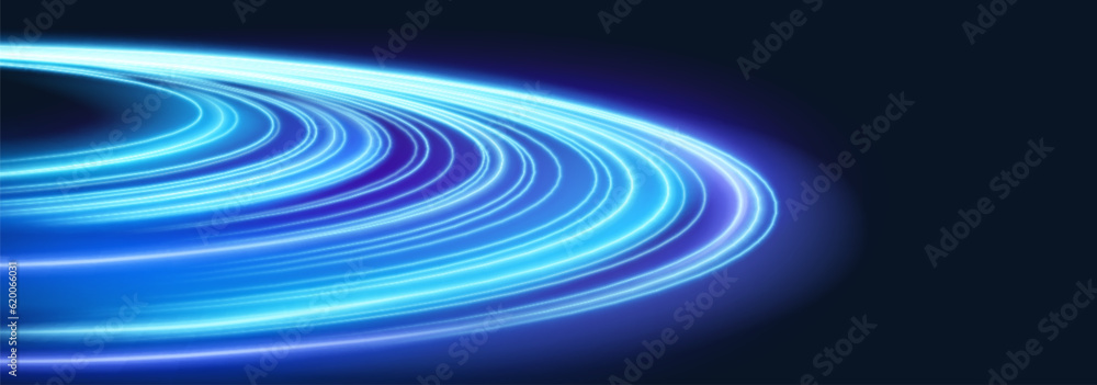 Neon planet ring with light glow energy effect. Magic cosmos round line ...
