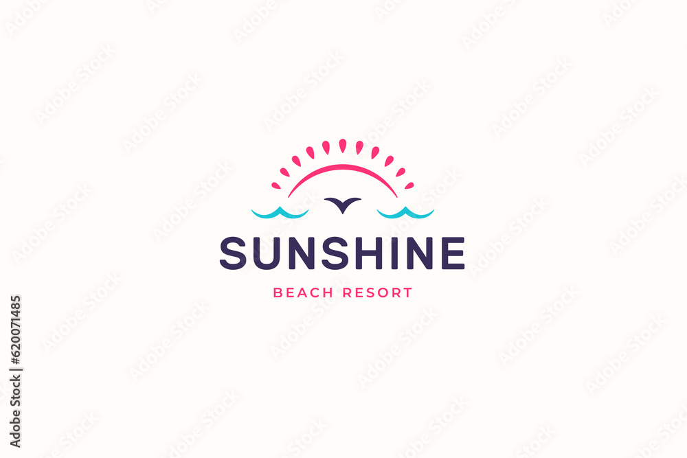 Paradise beach resort summer sun sea ocean island minimal logo design ...