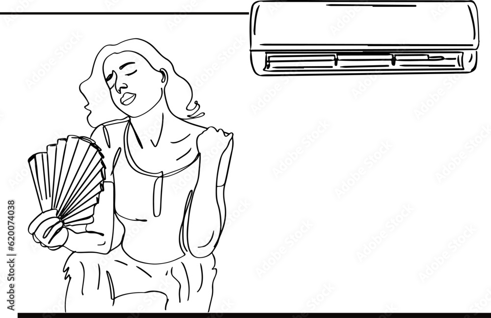 continuous outline sketch drawing vector illustration of Woman ...