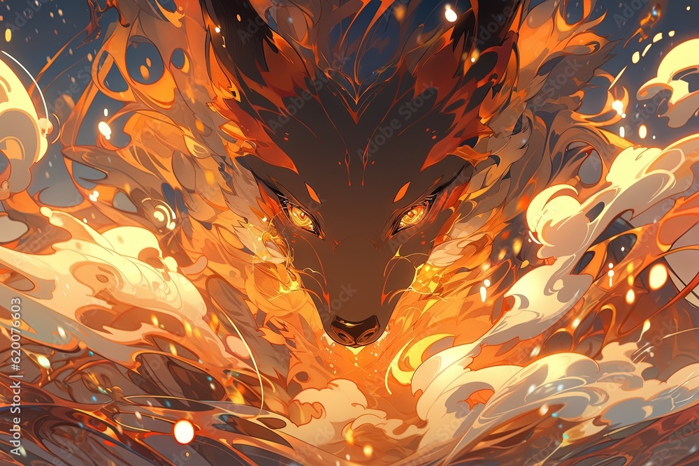 fire and ice manga anime style illustration generative ai Stock ...