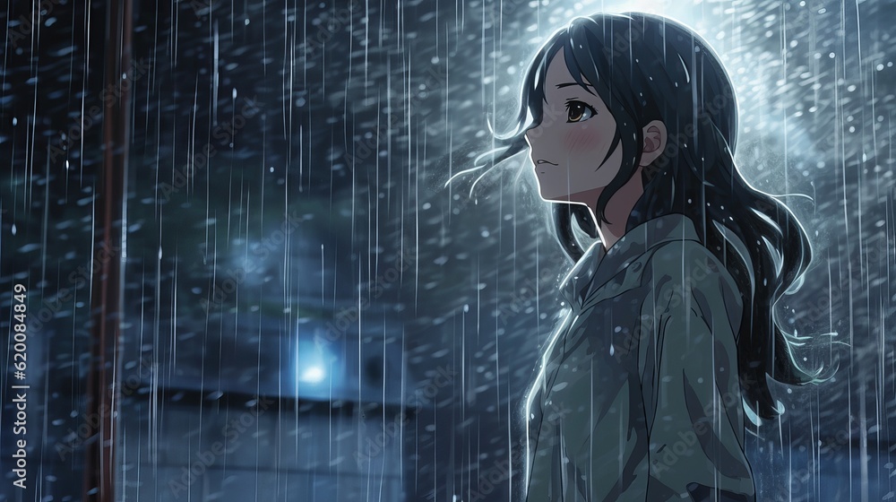 Portrait of a woman in the rain, Dancing in the rain: anime girl ...