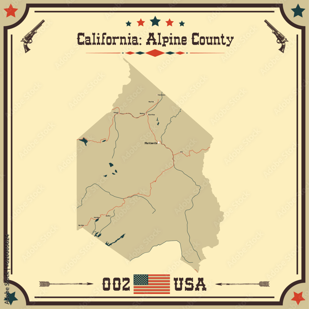 Large and accurate map of Alpine County, California, USA with vintage ...