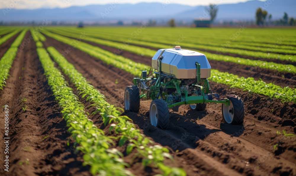 Robots working on farms futuristic crop growing, modern agriculture ...