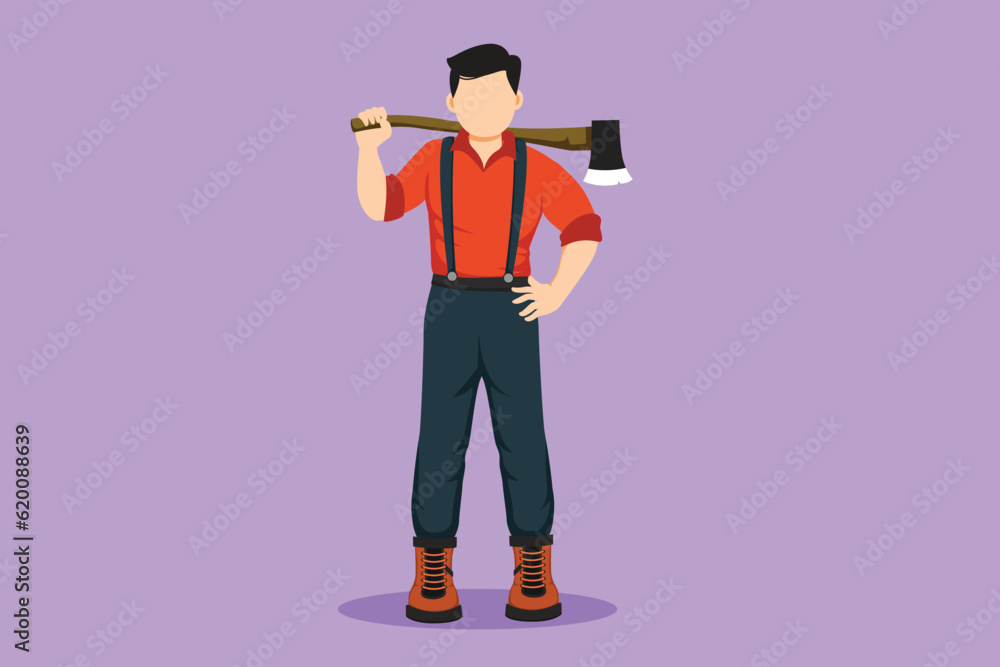 Character flat drawing lumberjack pose on the logging forest ...