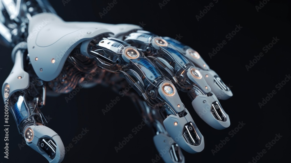 Robot hand on dark isolated background, Detailed image of a robotic ...