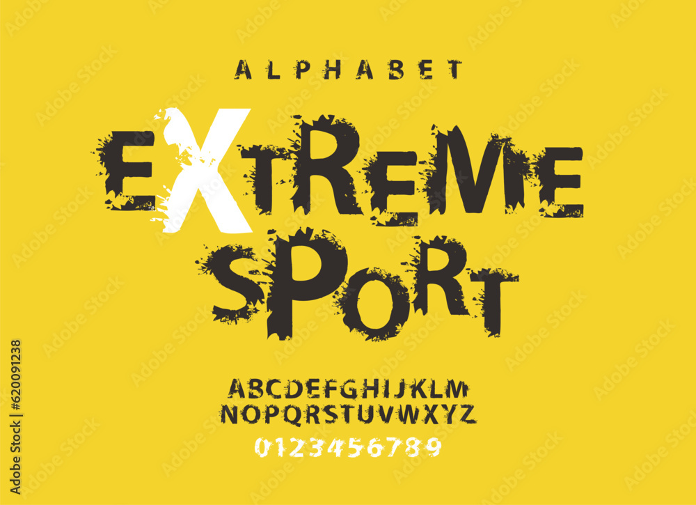 Extreme sport lettering with spots in grunge style. Splash Alphabet ...