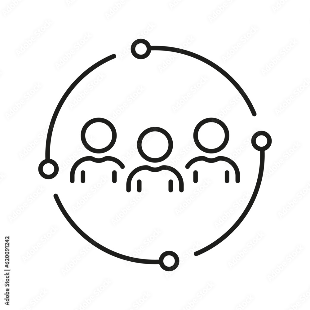 Employee Team Line Icon. People in Circle, Social Group Unity Linear ...