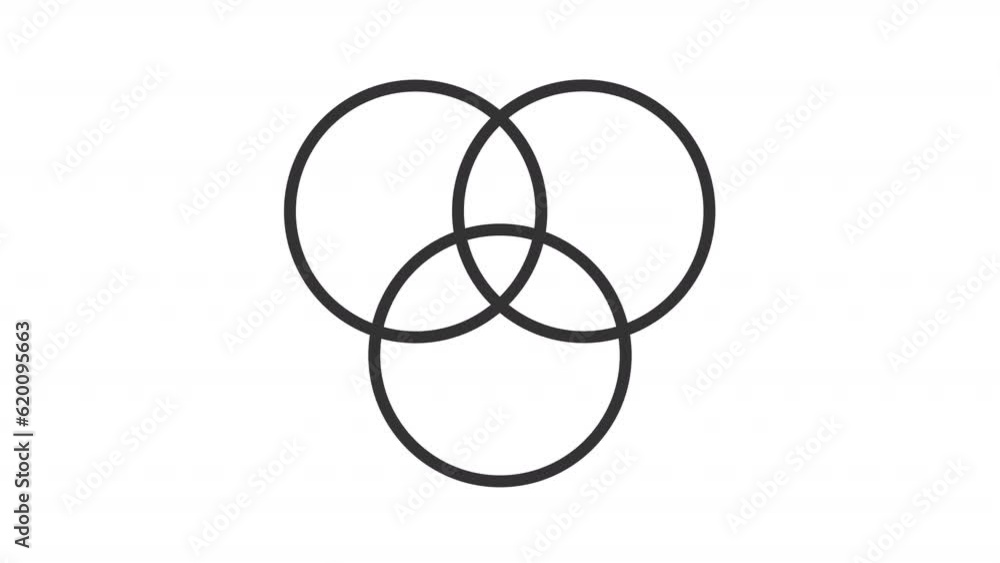 Animated venn diagram line icon. Three overlapping circles animation ...