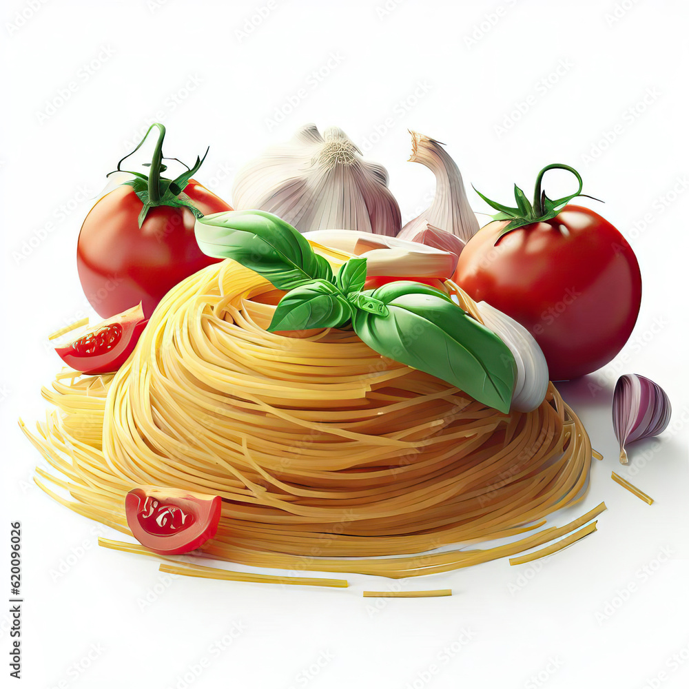 3D Realistic Photo Render of Spaghetti Strings with Vegetables Stock ...