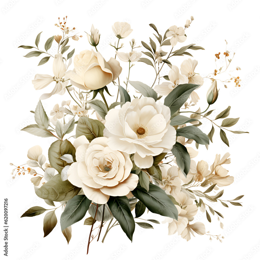 White rose, clipart set Stock Illustration | Adobe Stock