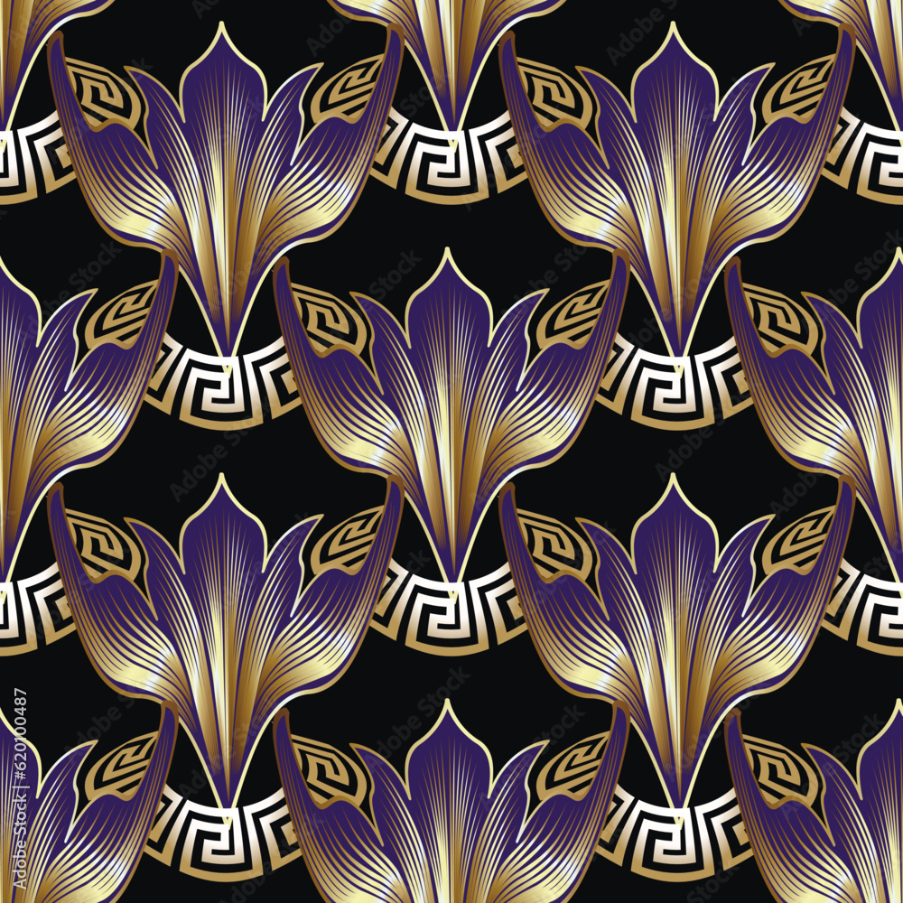 Luxury floral greek style 3d seamless pattern. Ornamental modern ...