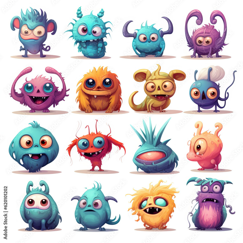 Colorful vector of cartoon monsters for kids in front of a white ...