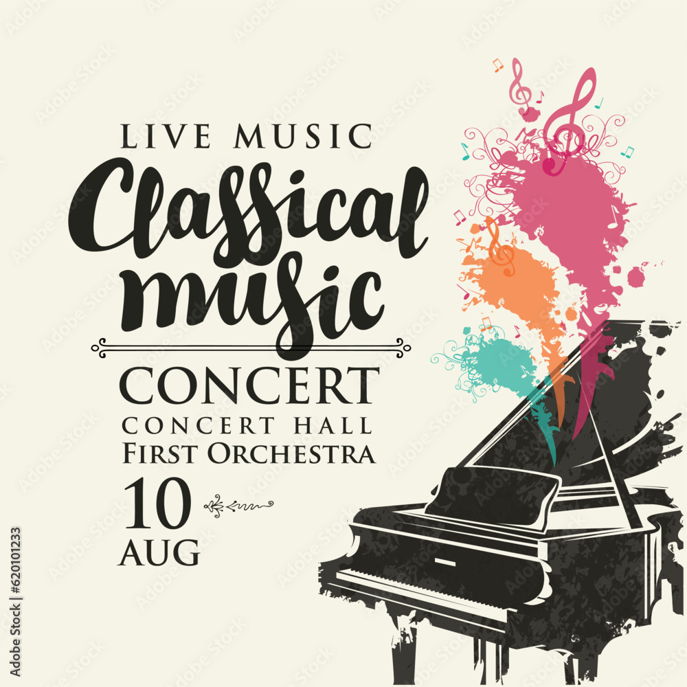 Poster for a live classical music concert. Vector flyer, invitation ...