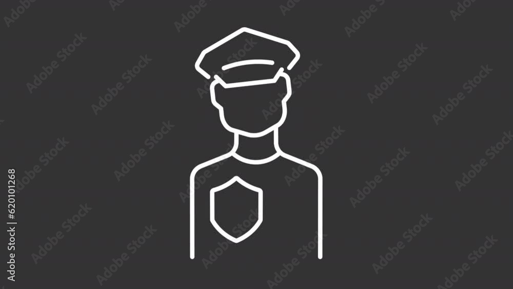 Animated policeman white line icon. Police officer animation. Law ...