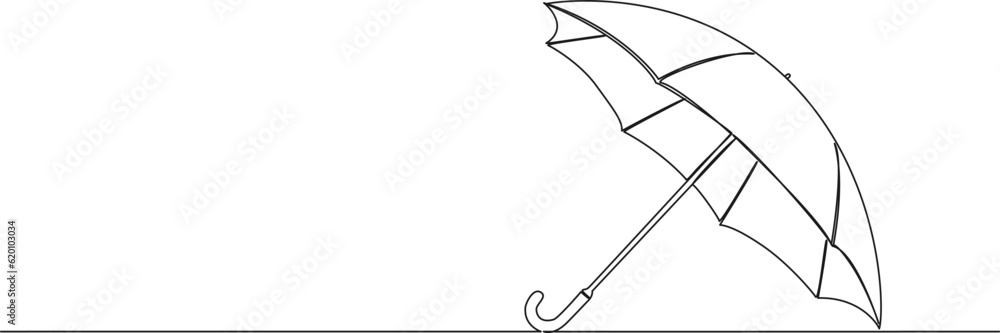 continuous single line drawing of open umbrella, line art vector ...