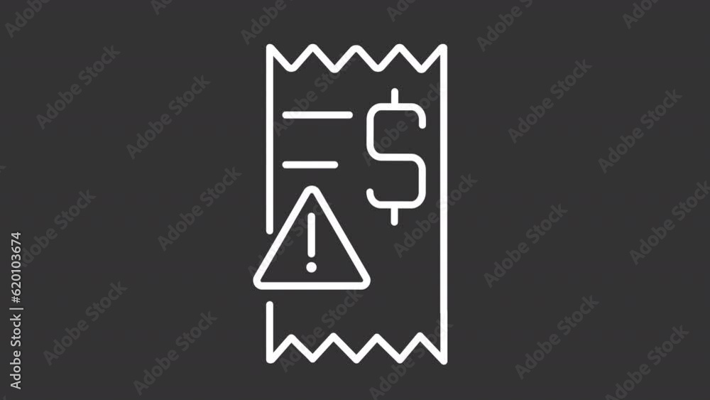 Late payment white icon animation. Animated line bill with warning sign ...