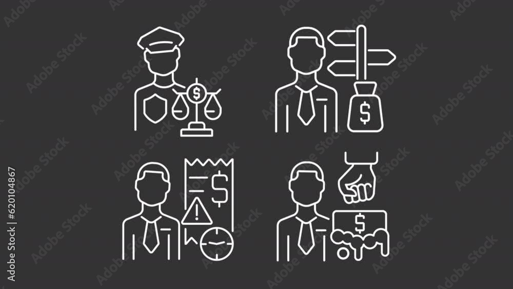 Animated regulators white line icons. Financial risk management ...