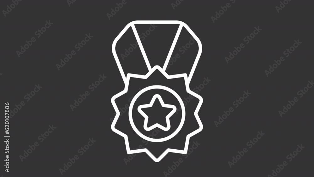 Animated medal white line icon. Winner award animation. Rotating star ...