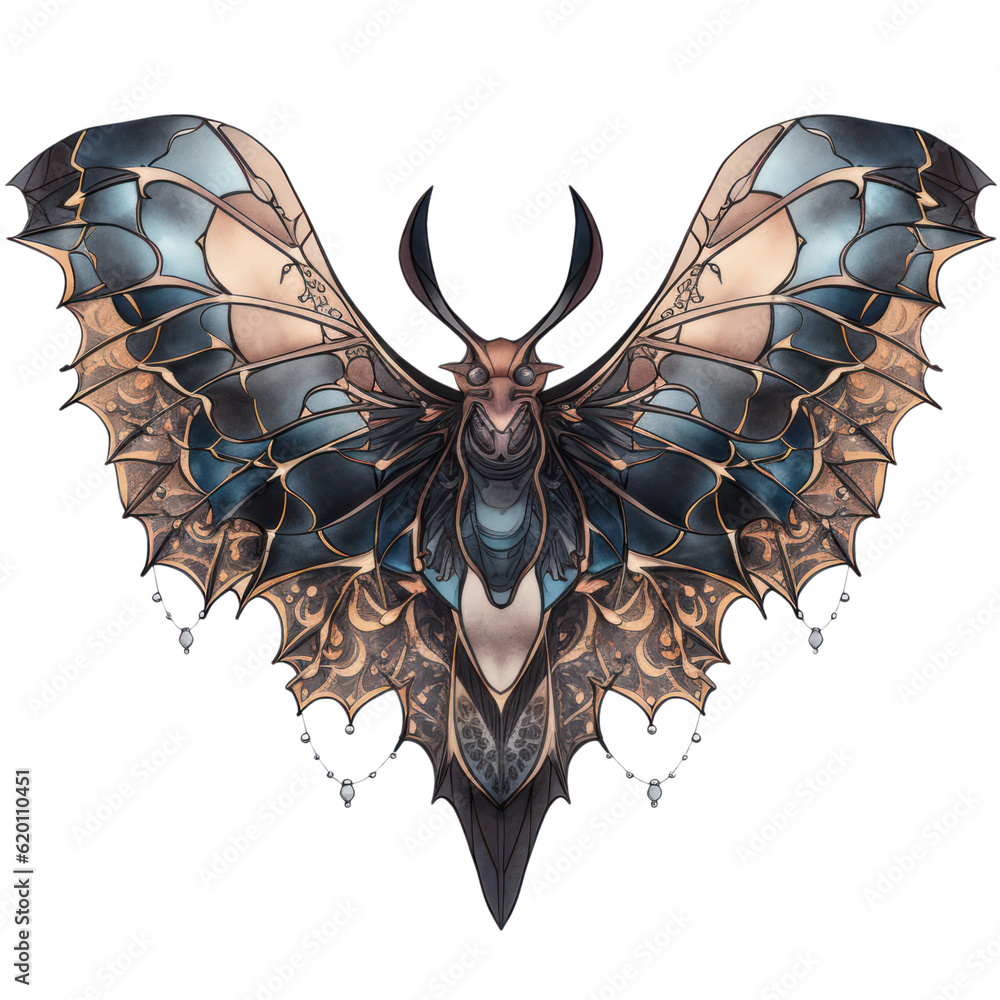 Dark Victorian fantasy Butterfly, Decorative bronze and gray moth with ...