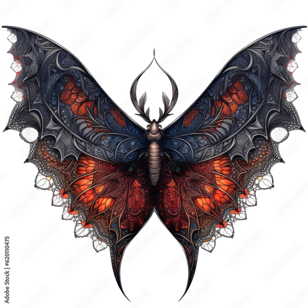 Victorian Gothic fantasy Butterfly, Decorative red and black moth with ...