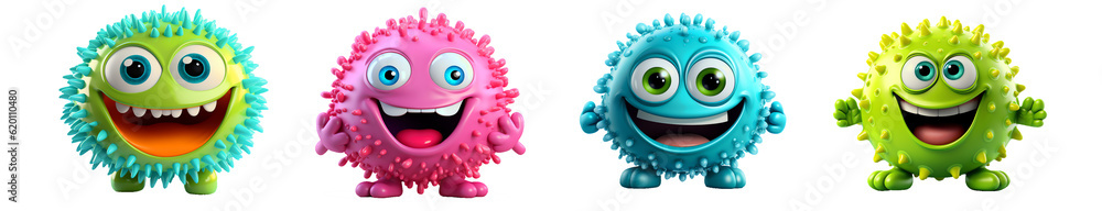 Collection of cartoon bacteria isolated, set of funny microbes and ...