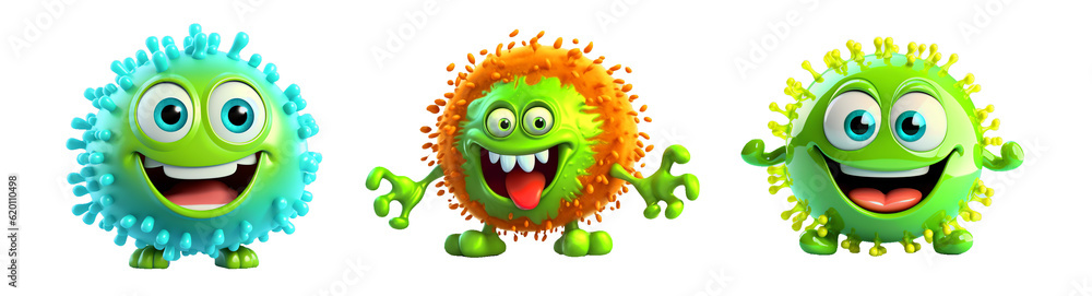 Collection of cartoon bacteria isolated, set of funny microbes and ...