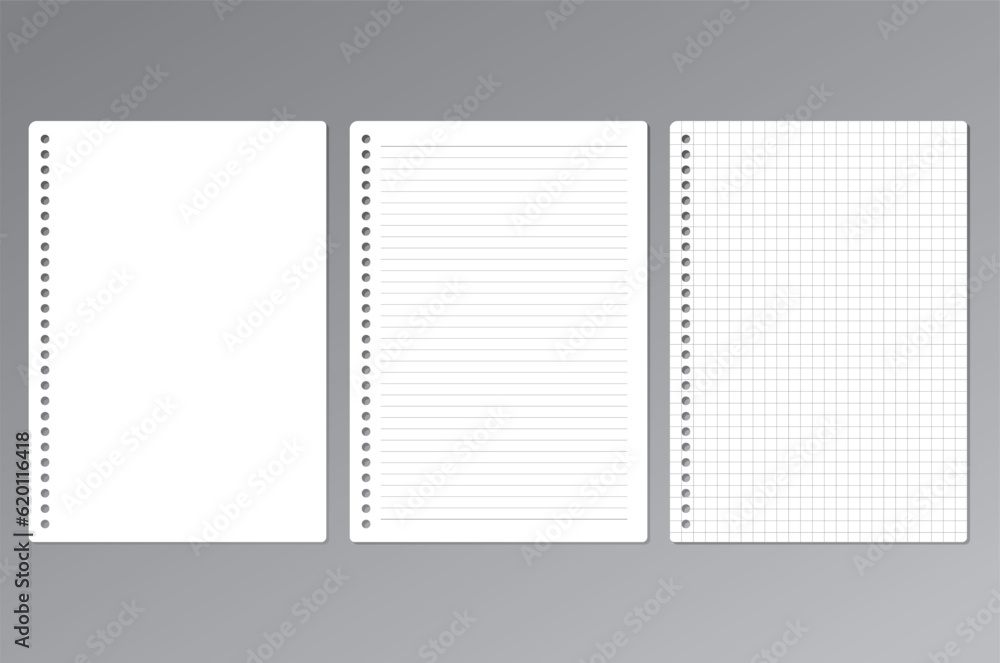 Notepads paper with empty-lined and checkered, vector set Stock Vector ...