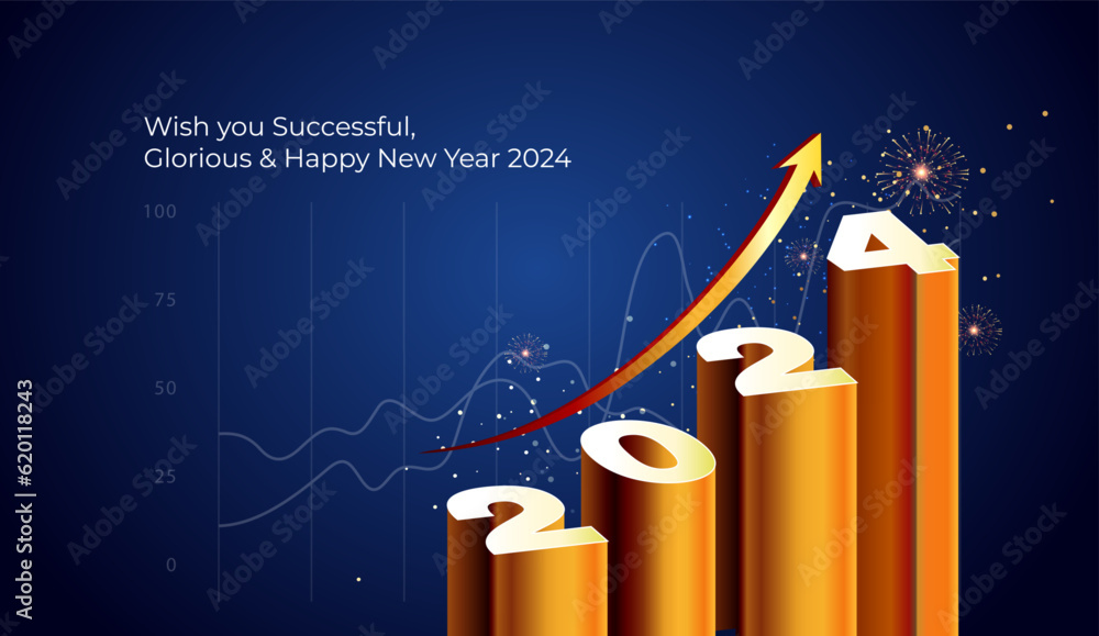 New Year 2024 business and finance goals success Concept. Upward growth ...