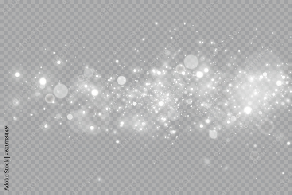 Particles of white magic dust. Shining light particles.Christmas ...