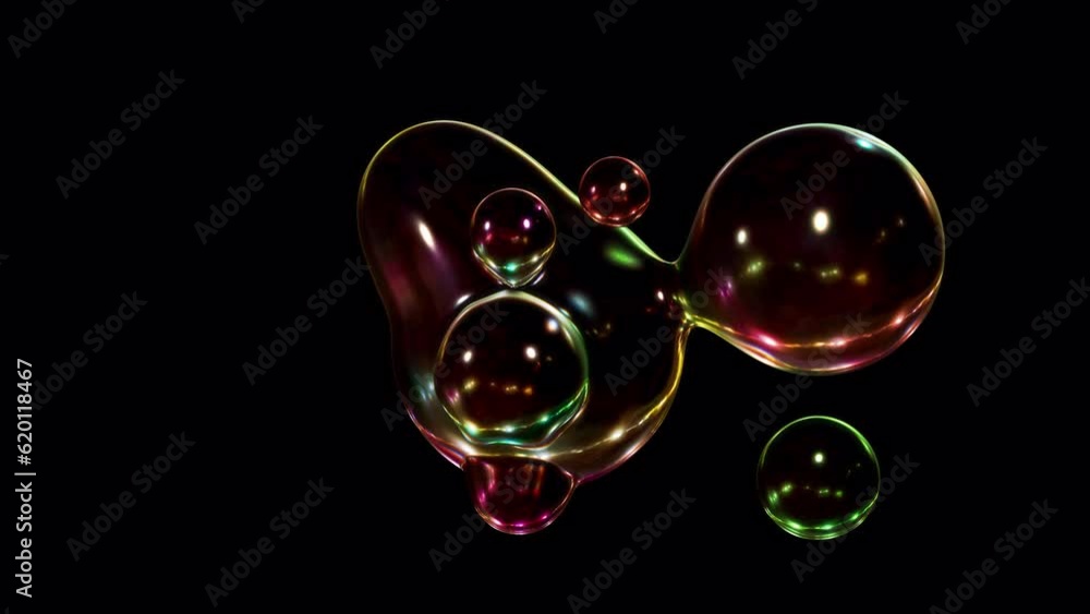 A metaball animation that transforms liquid blobs. 3D Abstract multicolor Metaballs on a black ...