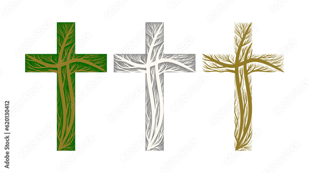 Cross figure in nature-like or wood-like texture, to be used on flyers ...