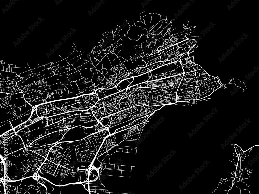 Vector road map of the city of Santander in Spain on a black background ...