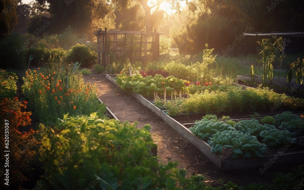 Vegetable Garden with Flowers and various Plants, Created with ...