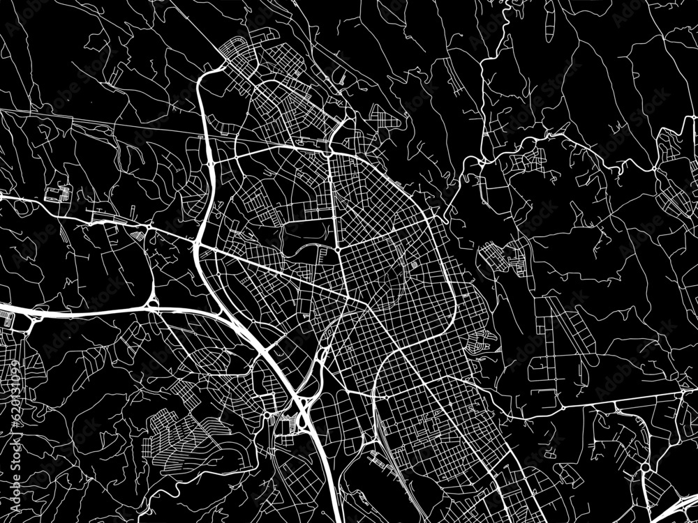 Vector road map of the city of Sabadell in Spain on a black background ...